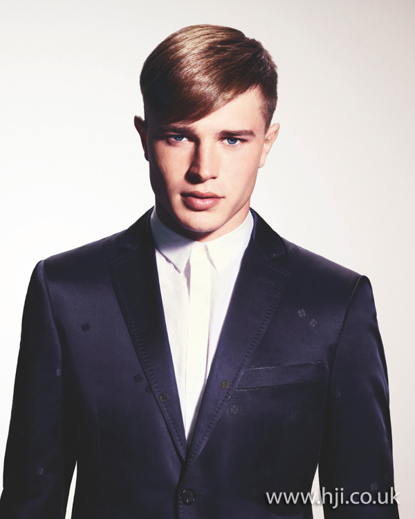 2012 side fringe shiny brunette mens hairstyle