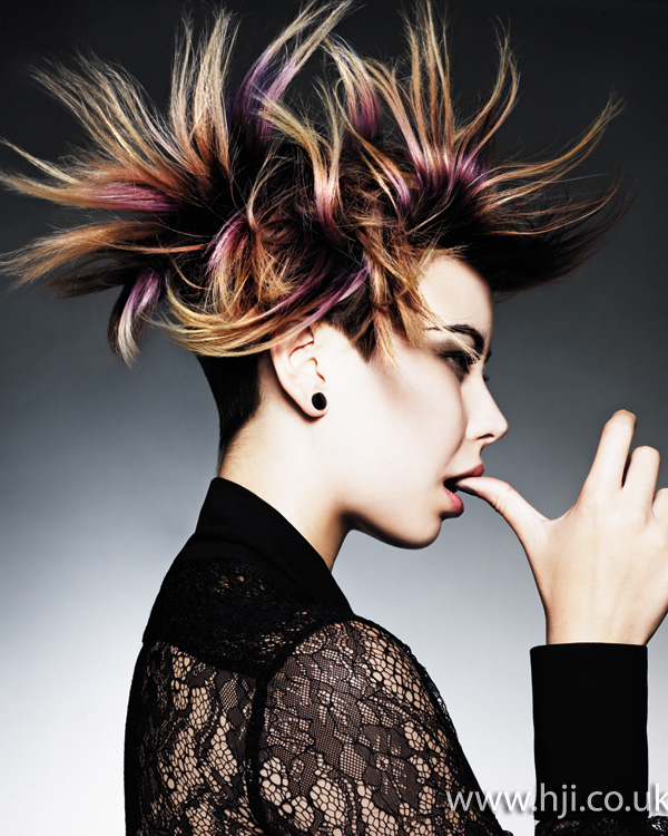 A punk inspired asymmetric haircut.