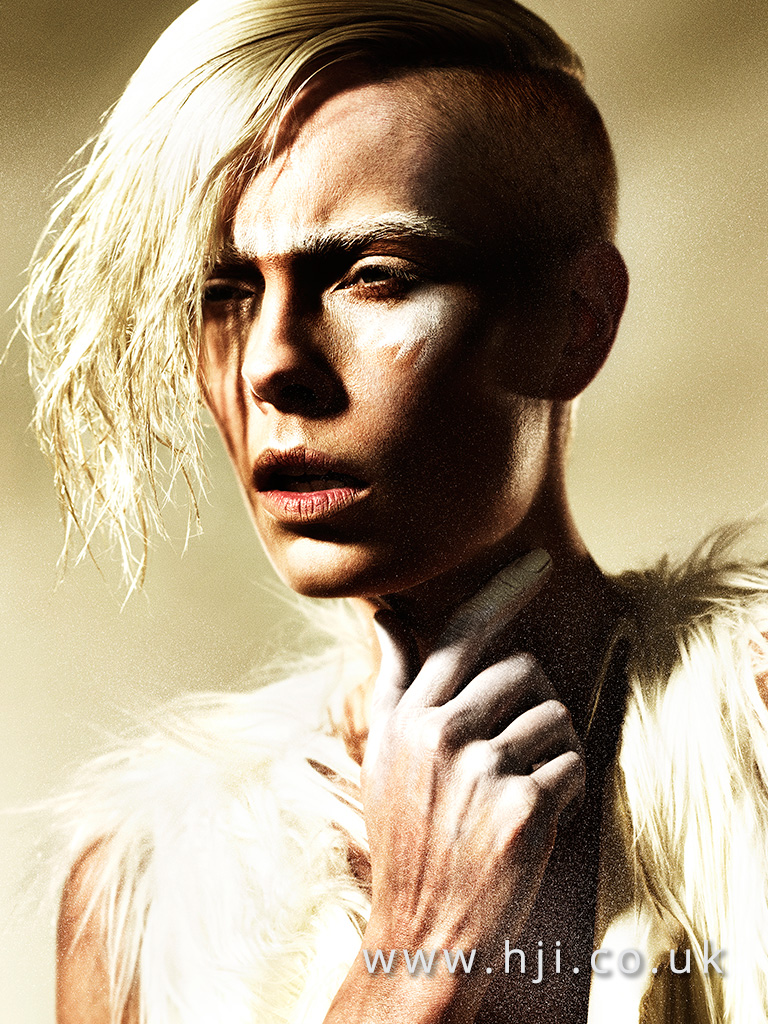 2016 Platinum blonde crop style with undercut and heavy side swept ...