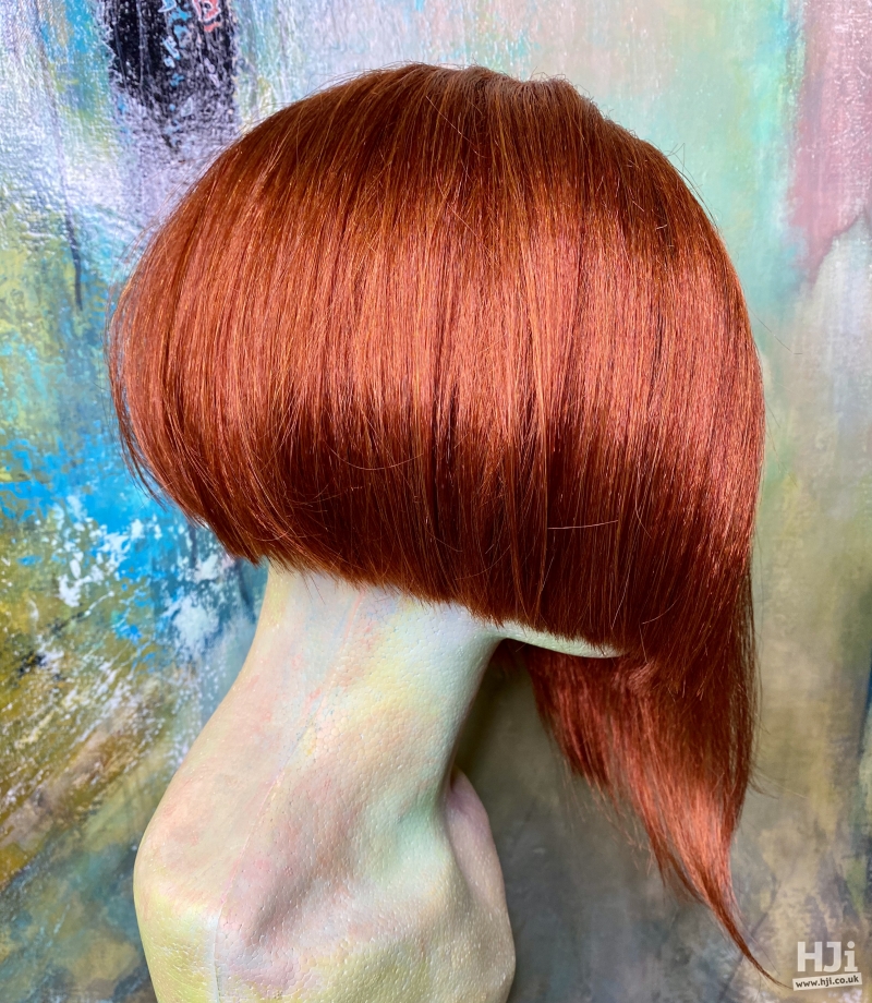 Sharp sleek red bob with creative shaping