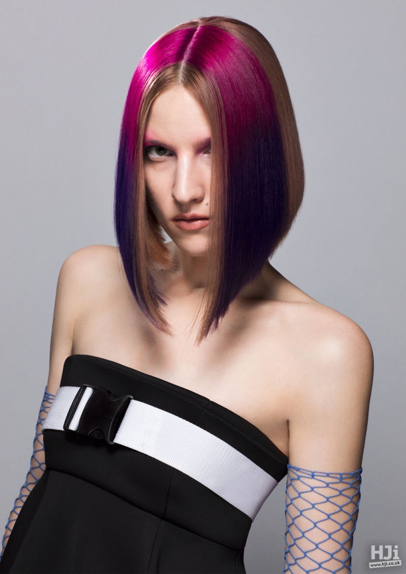 Sleek long bob with pink creative colour
