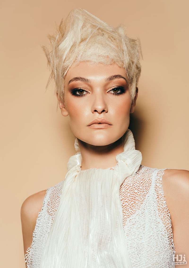 Messy platinum pixie crop