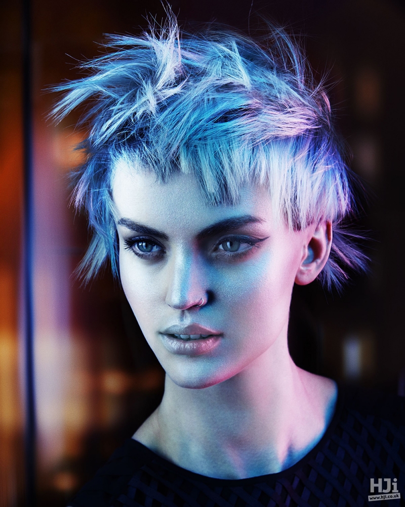 Blue and white messy cut